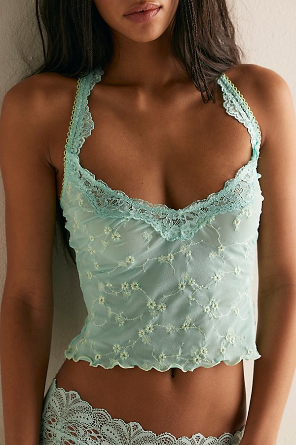 FREE PEOPLE Sheer Embroidered Plunge Cami with Lace Trim